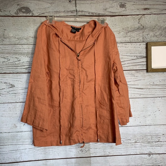 Tracy M | Jackets & Coats | Tracy M Terracotta Orange Linen Hooded ...